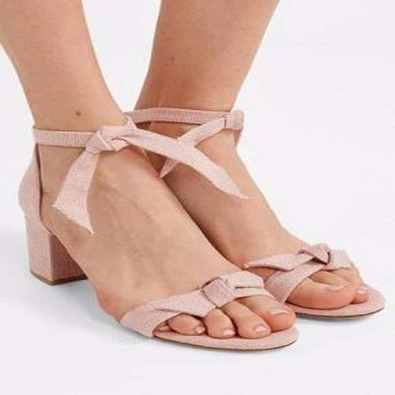 Alexandre Birman Pink Linen Clarita Block Sandals For Sale at 1stDibs