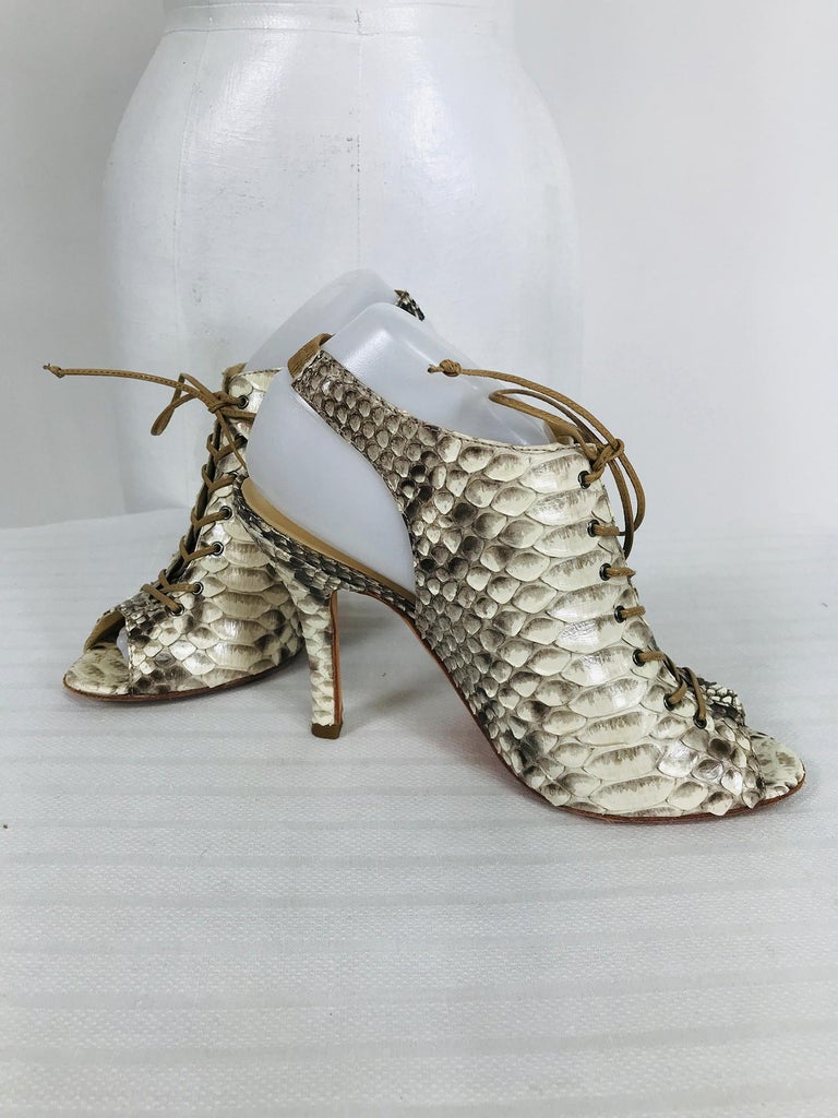 Alexandre Birman Snakeskin Laced Front Open Toe Sling Back High Heels ...