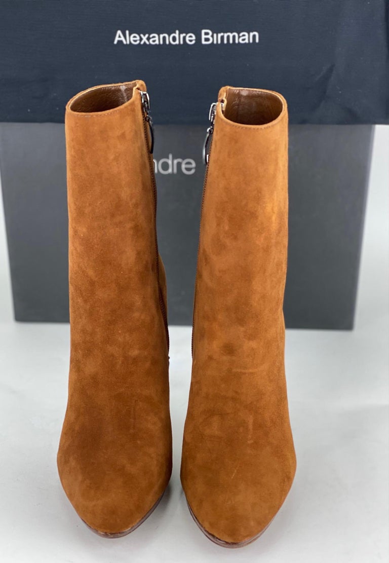 Alexandre Birman Salto Mela Pata Havana Suede Leather Brown Heel Boots ...