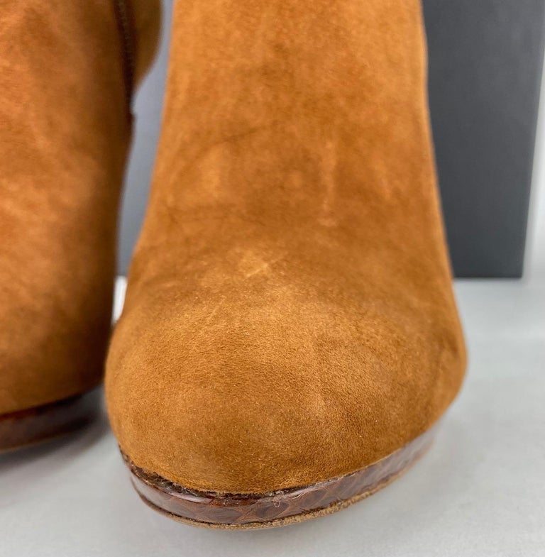 Alexandre Birman Salto Mela Pata Havana Suede Leather Brown Heel Boots ...