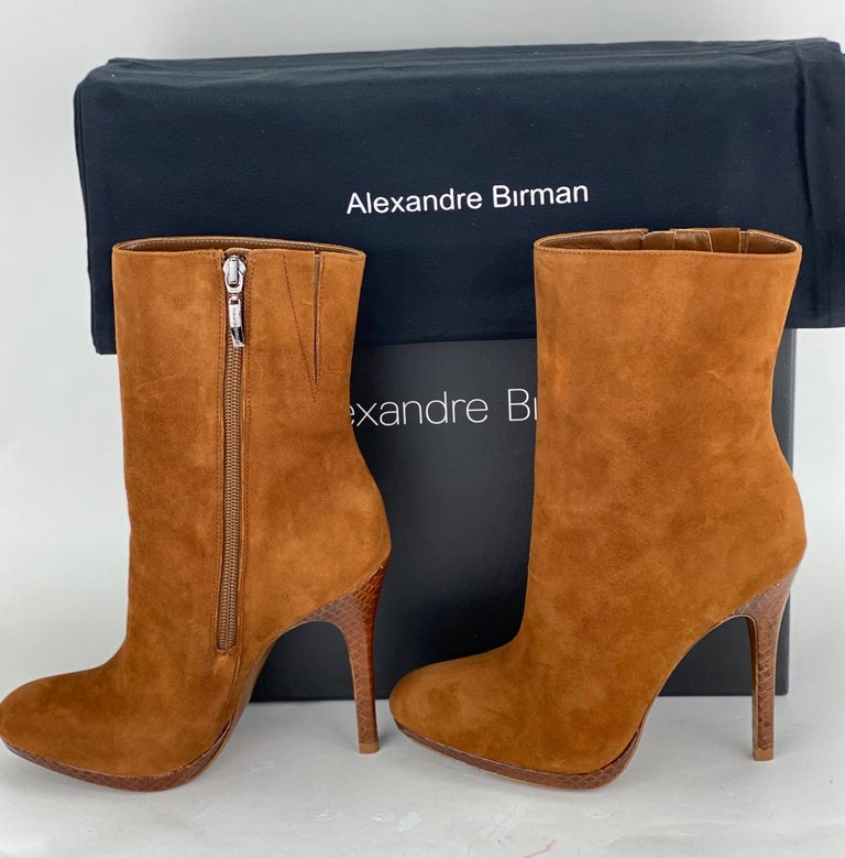 Alexandre Birman Salto Mela Pata Havana Suede Leather Brown Heel Boots ...