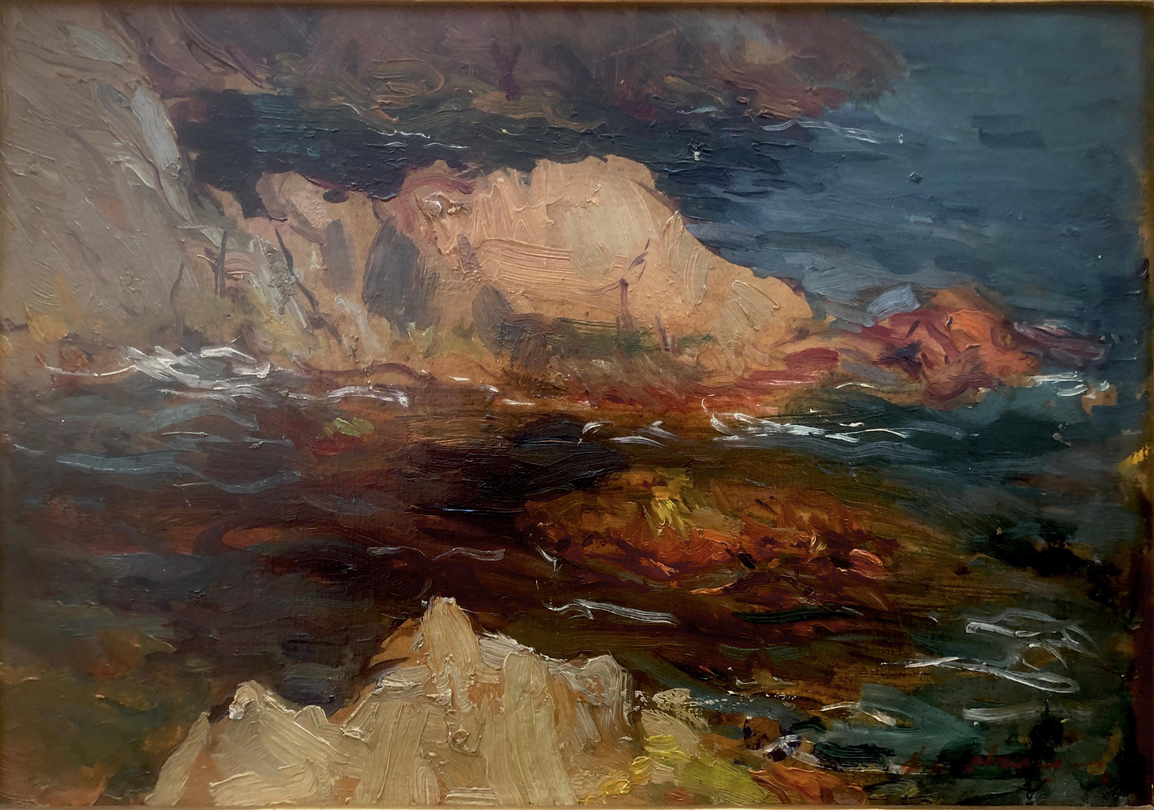 Alexandre de Cabanyes - Mediterranean seascape oil on cardboard ...