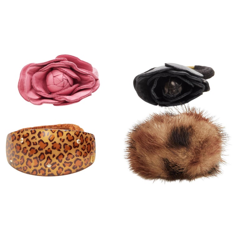 ALEXANDRE DE PARIS Alexander Zouari LOT OF 4 leather rose fur crystal ...