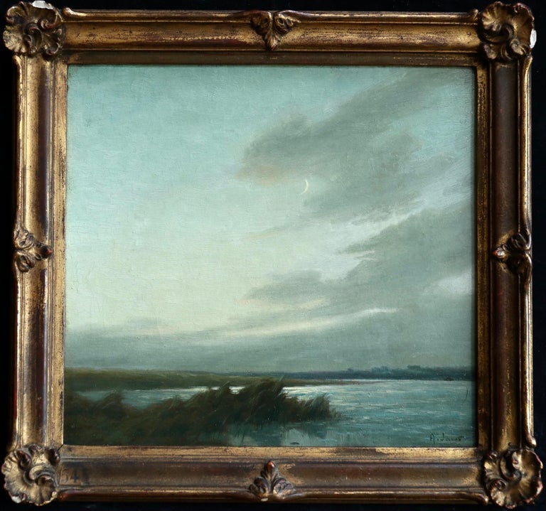 Alexandre Louis Jacob - Crescent Moon Over The Marshes - Signed oil on ...