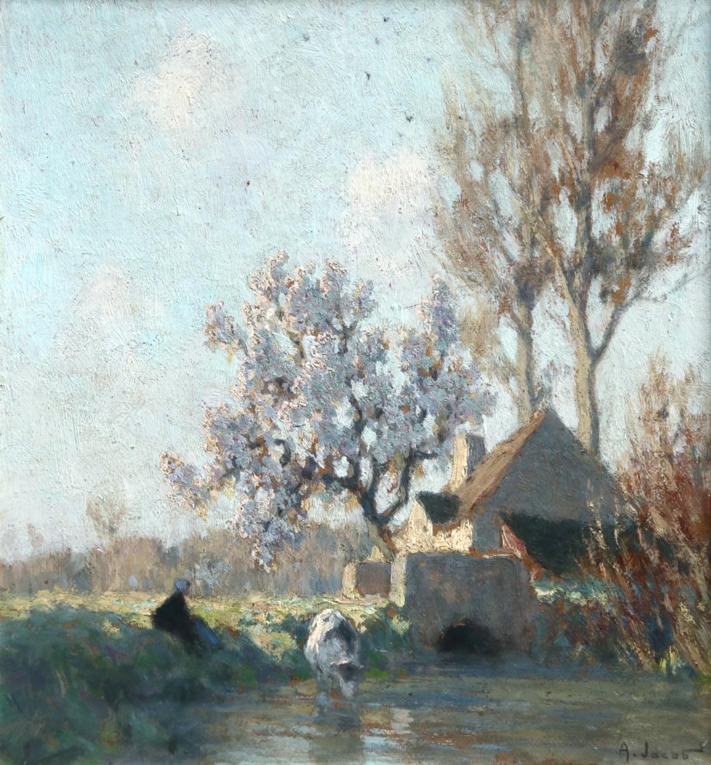 Alexandre Louis Jacob - Printemps - L'Abreuvoir - Impressionist Oil ...