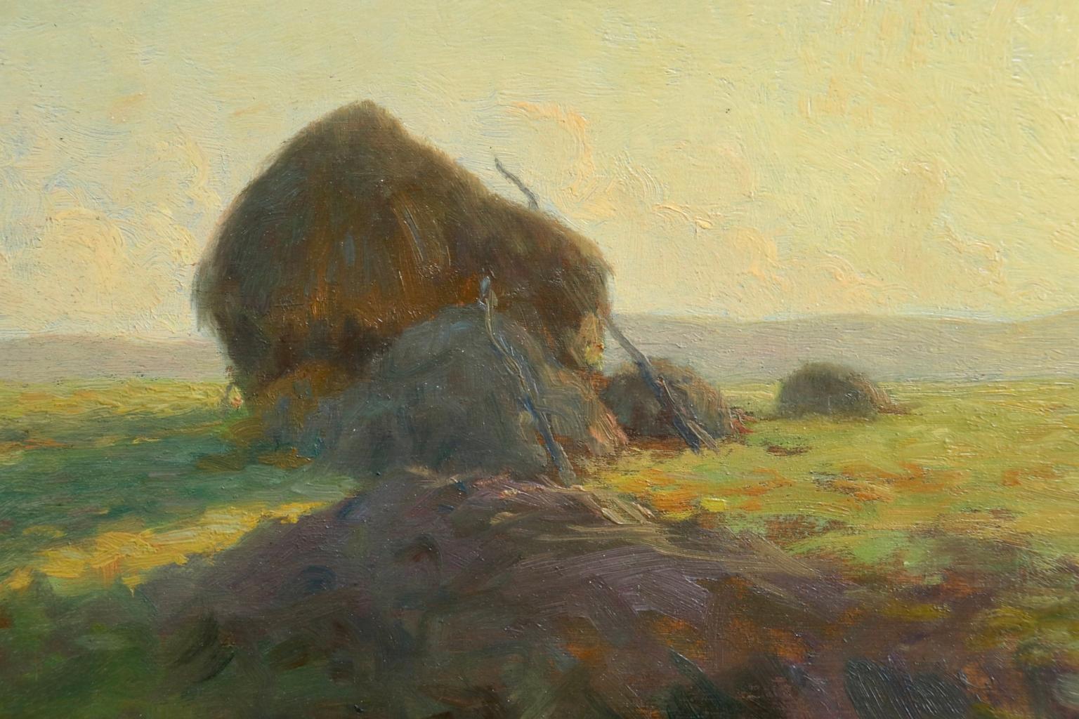 Alexandre Louis Jacob - Sunset - Hayfields - Impressionist Oil ...