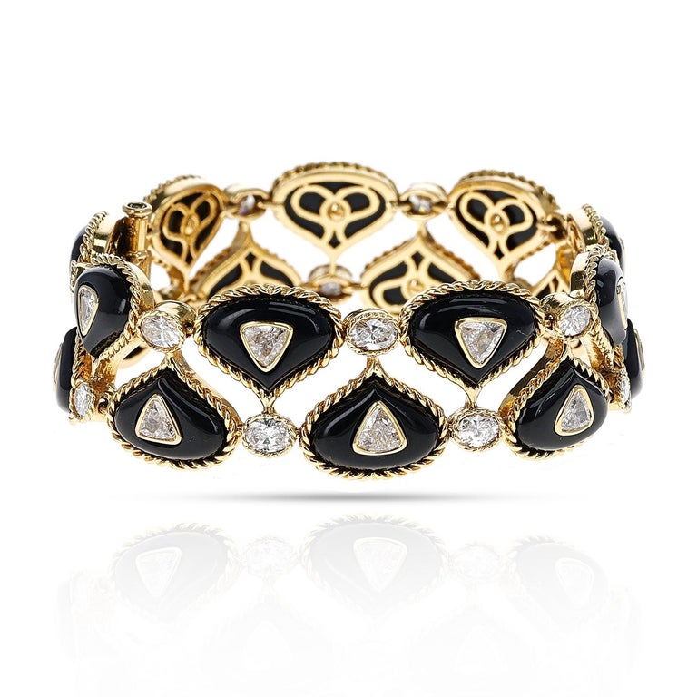 Alexandre Reza Onyx and 6.96 Ct. Diamond Bracelet, 18K Yellow Gold For ...