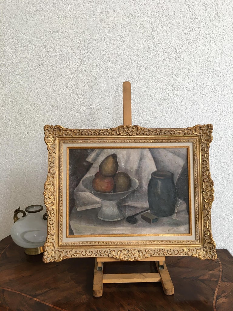Alexandre Rochat - Still life with pipe and fruit For Sale at 1stDibs