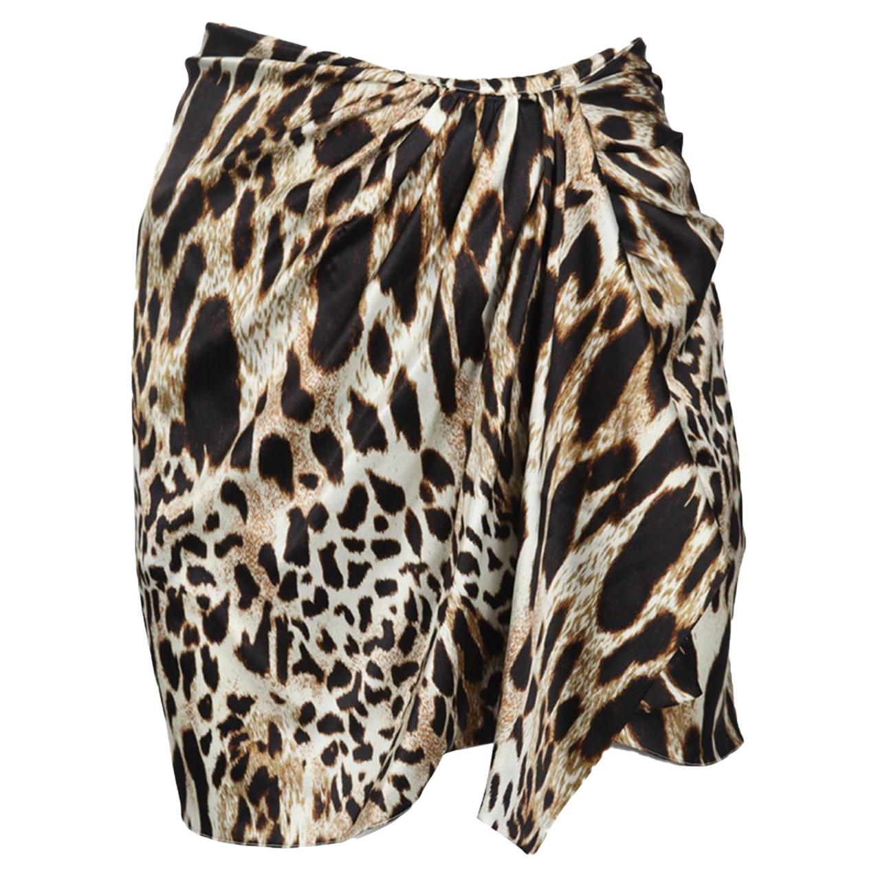 Alexandre Vauthier Draped Leopard Print Silk Satin Mini Skirt Fr 44 Uk ...