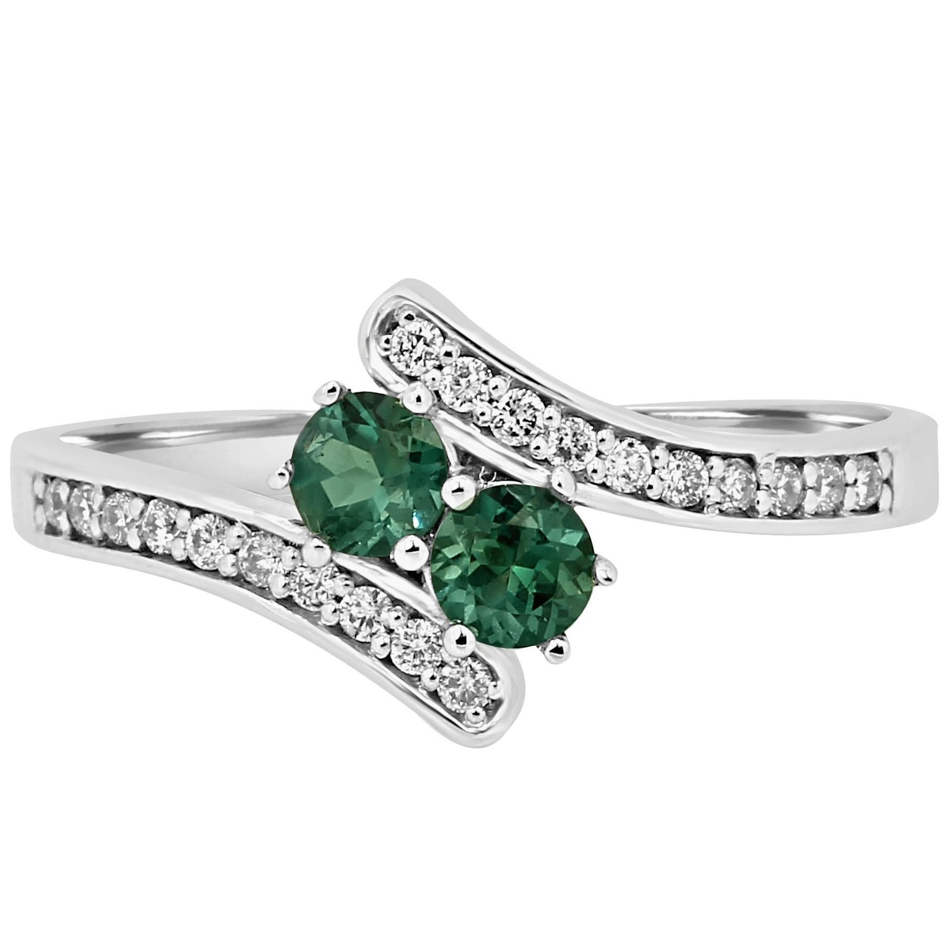 Alexandrite Round White Diamond Two-Stone Gold Ring at 1stDibs