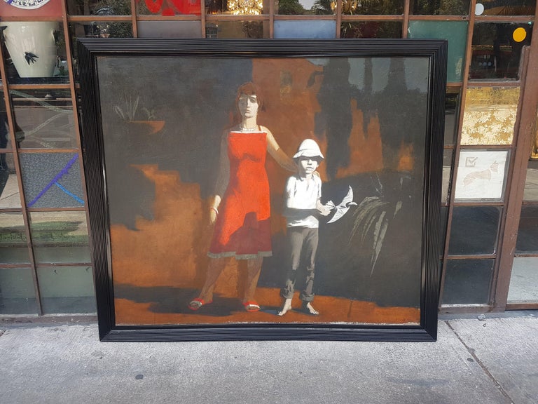 Alexi Vlasov, Familiar Portrait with Pigeon, Oil on Canvas Painting at ...