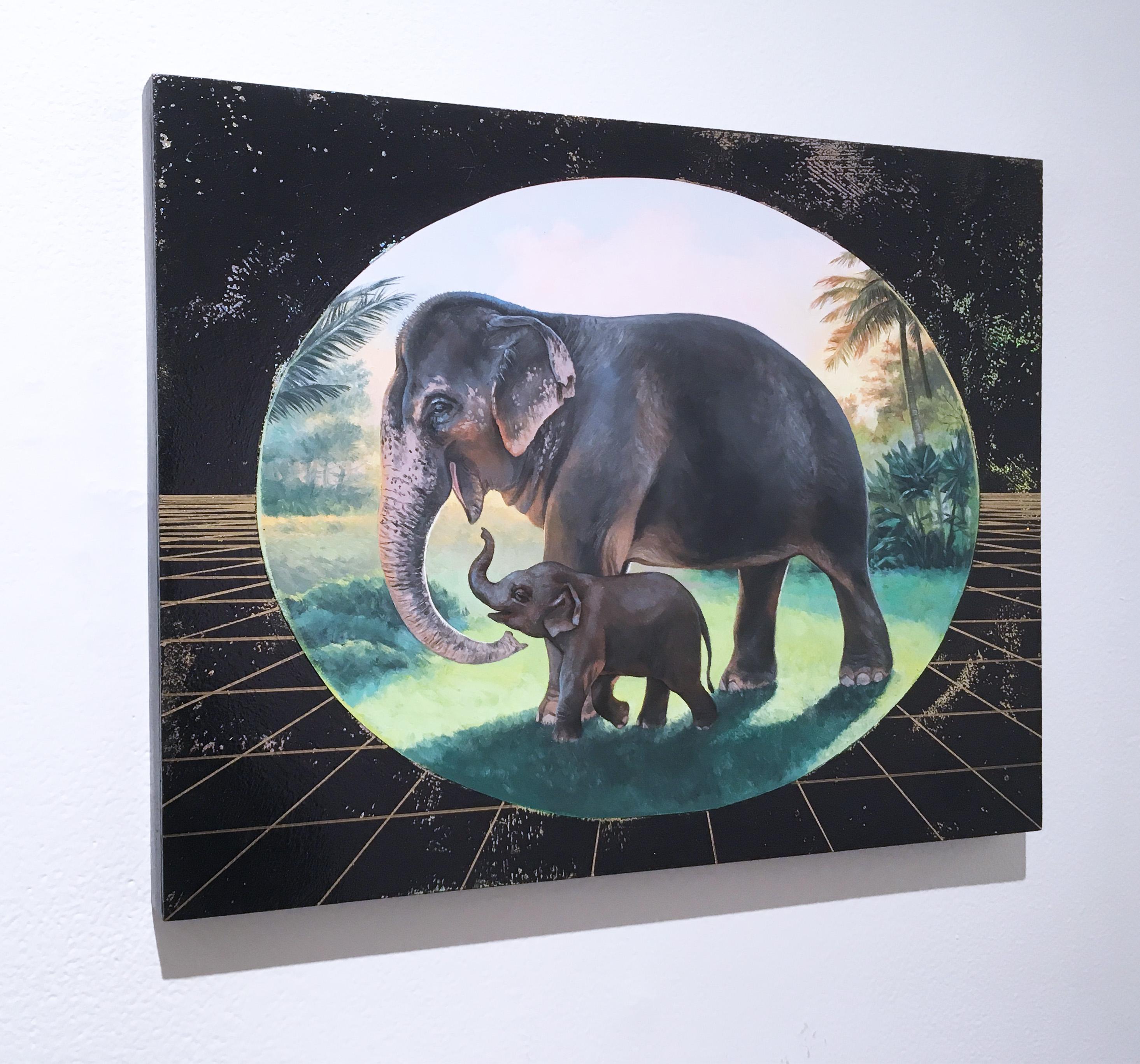 Alexis Kandra - Gentle Mother, oil, metallic foil, green, trees ...