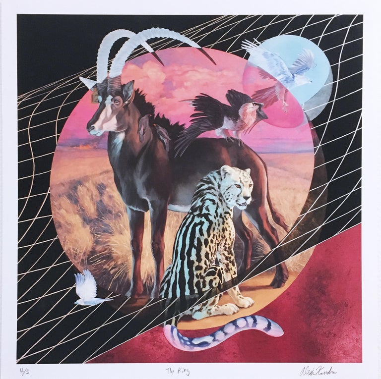 Alexis Kandra - The King, 2018, landscape, wildlife, gold, red, pink ...