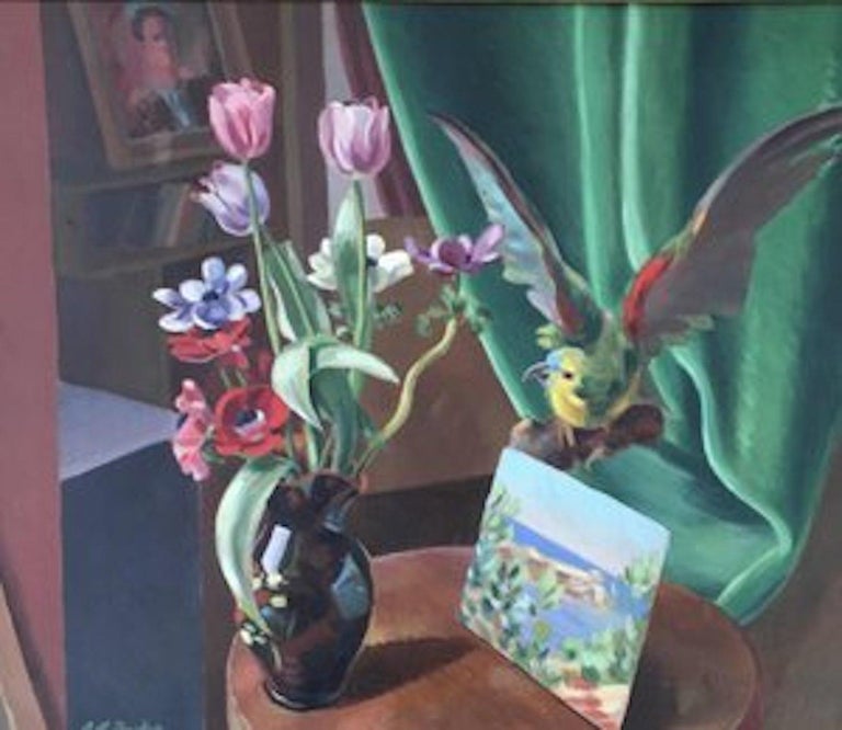Alexis Louis Roche - Still life with parrot For Sale at 1stDibs