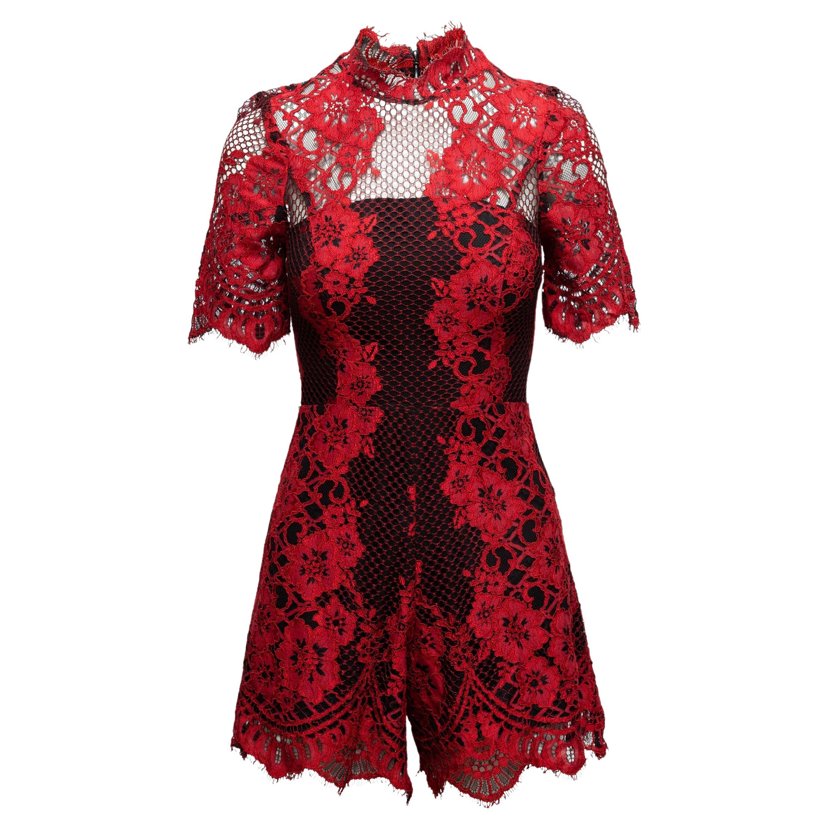 Alexis Red and Black Guipure Lace Romper For Sale at 1stDibs