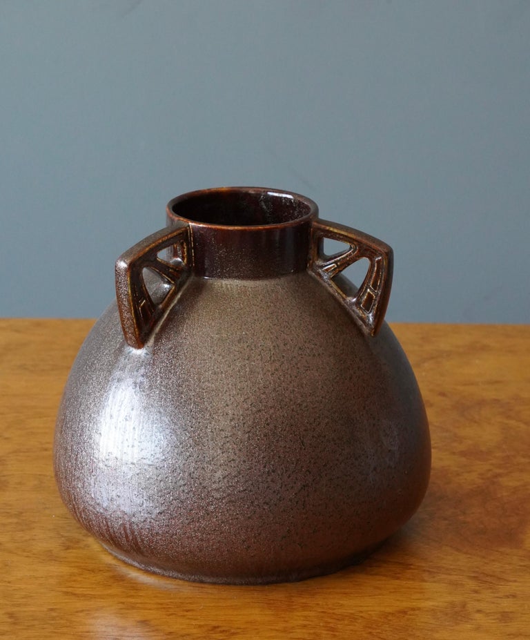 Alf Wallander, Vase, Brown Glazed Ceramic, Rörstrand, Sweden, c. 1910s ...