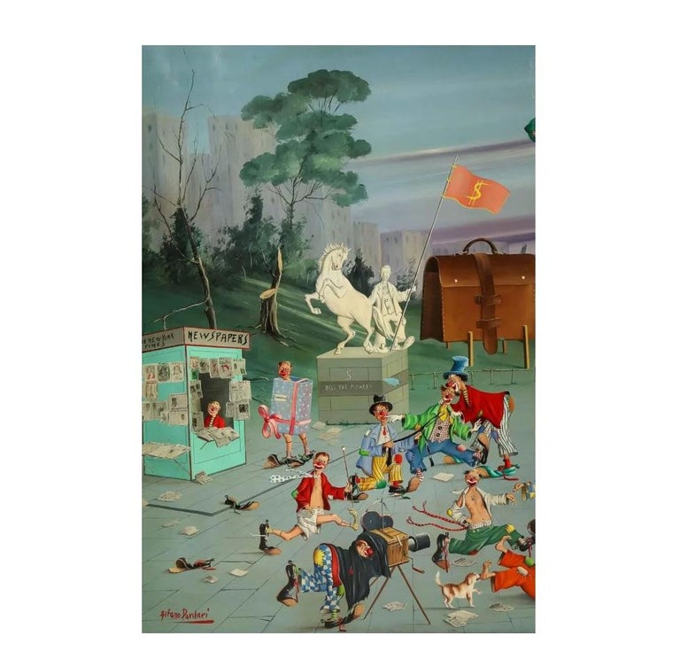 Alfano Dardari (Italian, 1924-1988) “Surrealist Clowns Painting” Oil on ...