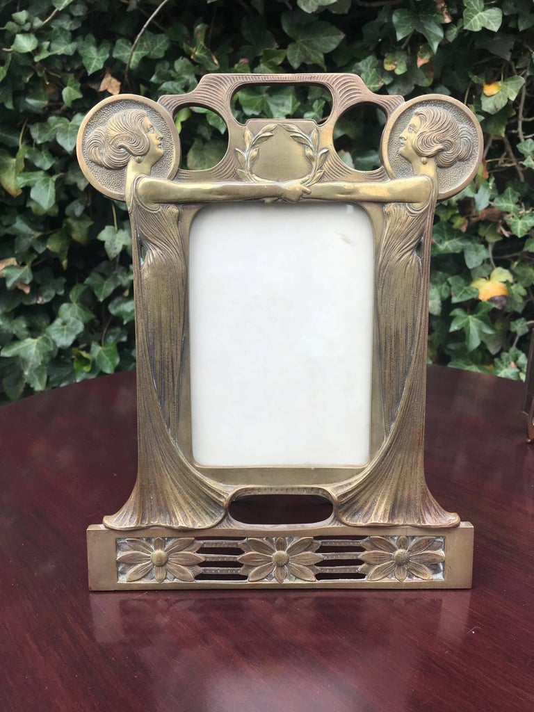 Rare Alfons Mucha Style Art Nouveau Bronze Table Picture Frame with ...