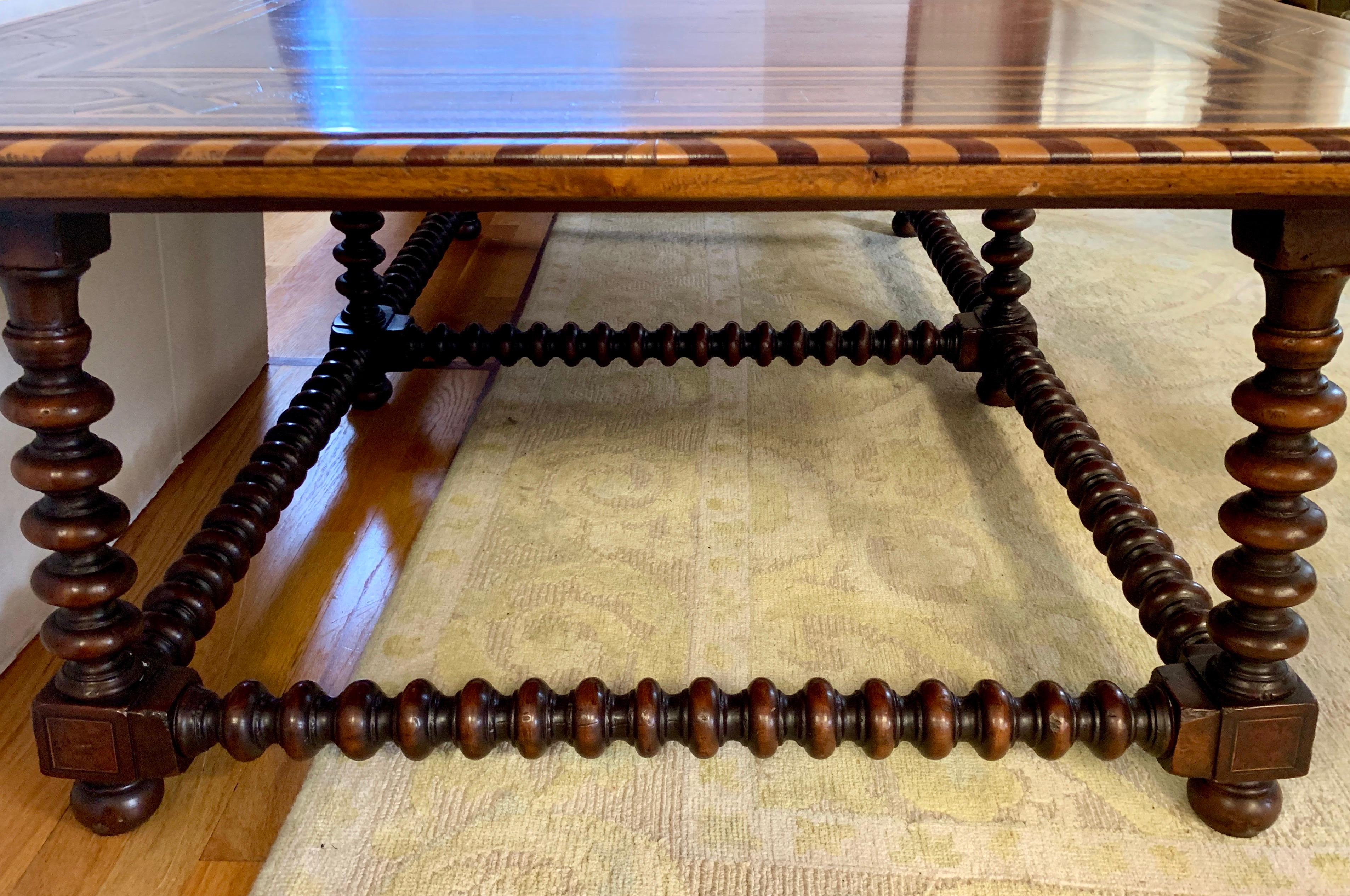 Alfonso Marina Dutch Colonial Inlay Coffee Table with Spool Legs at ...