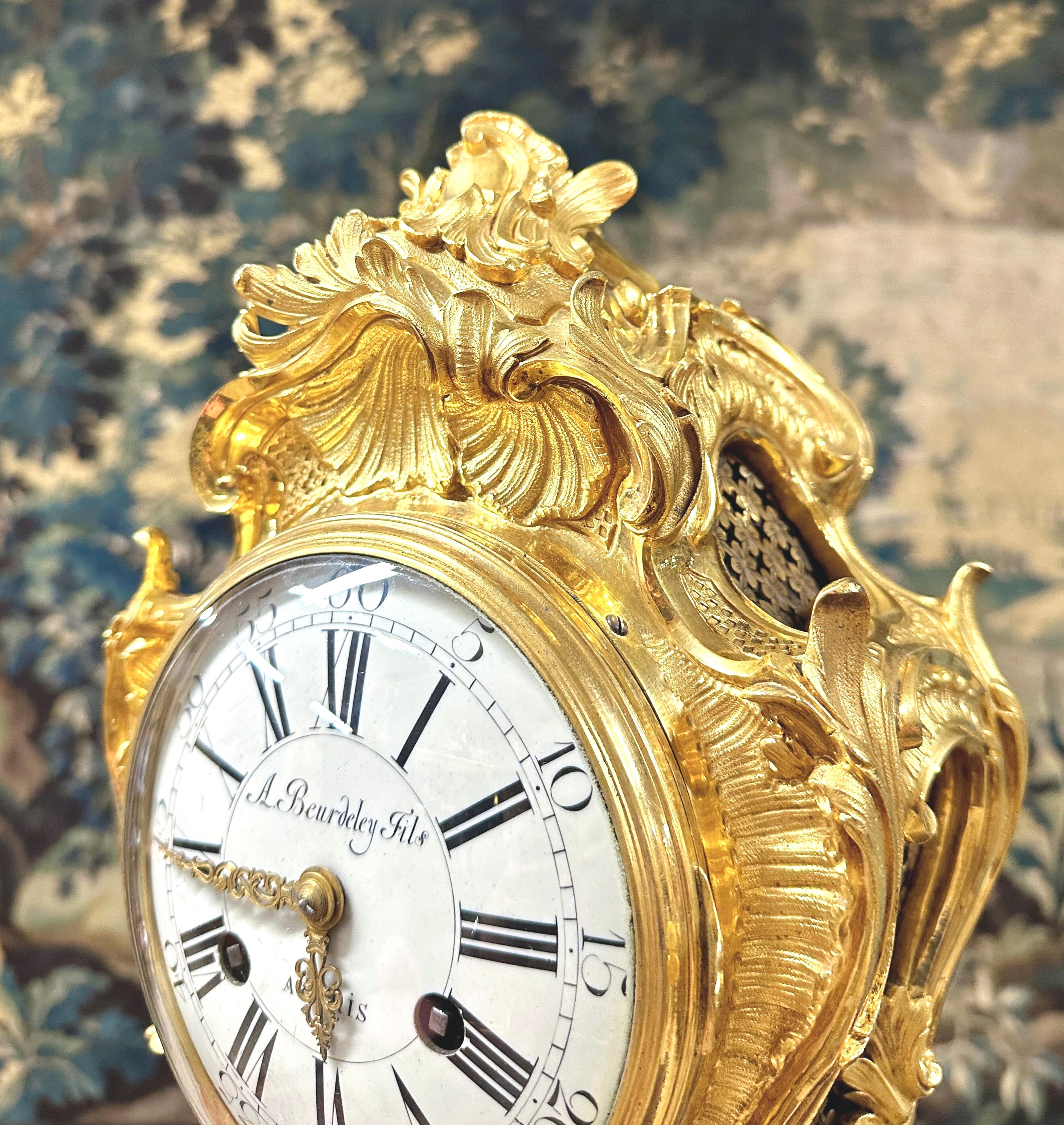 Alfred Beurdeley - Rockery Shaped clock In Gilt And Chiseled Bronze ...
