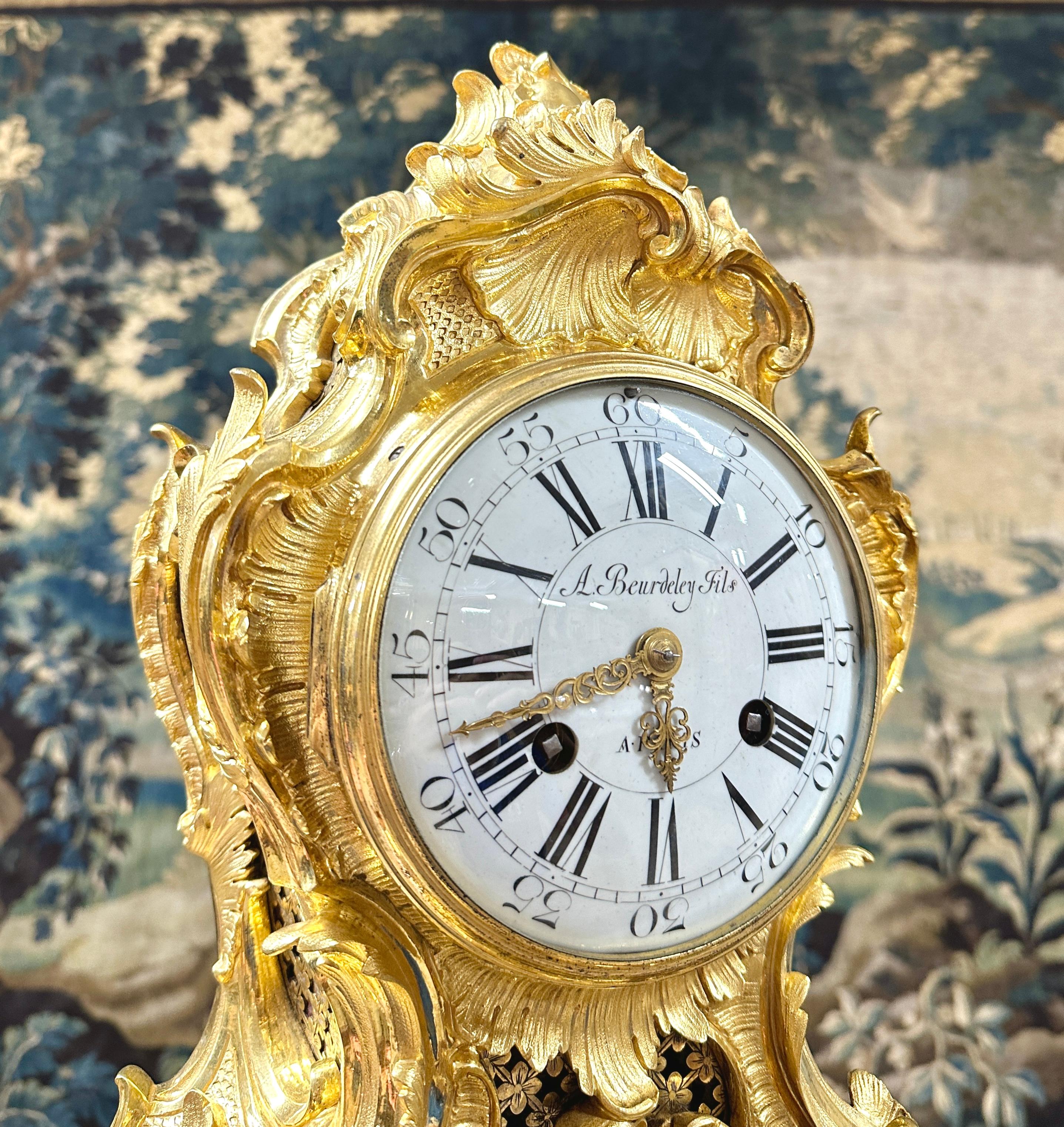 Alfred Beurdeley - Rockery Shaped clock In Gilt And Chiseled Bronze ...