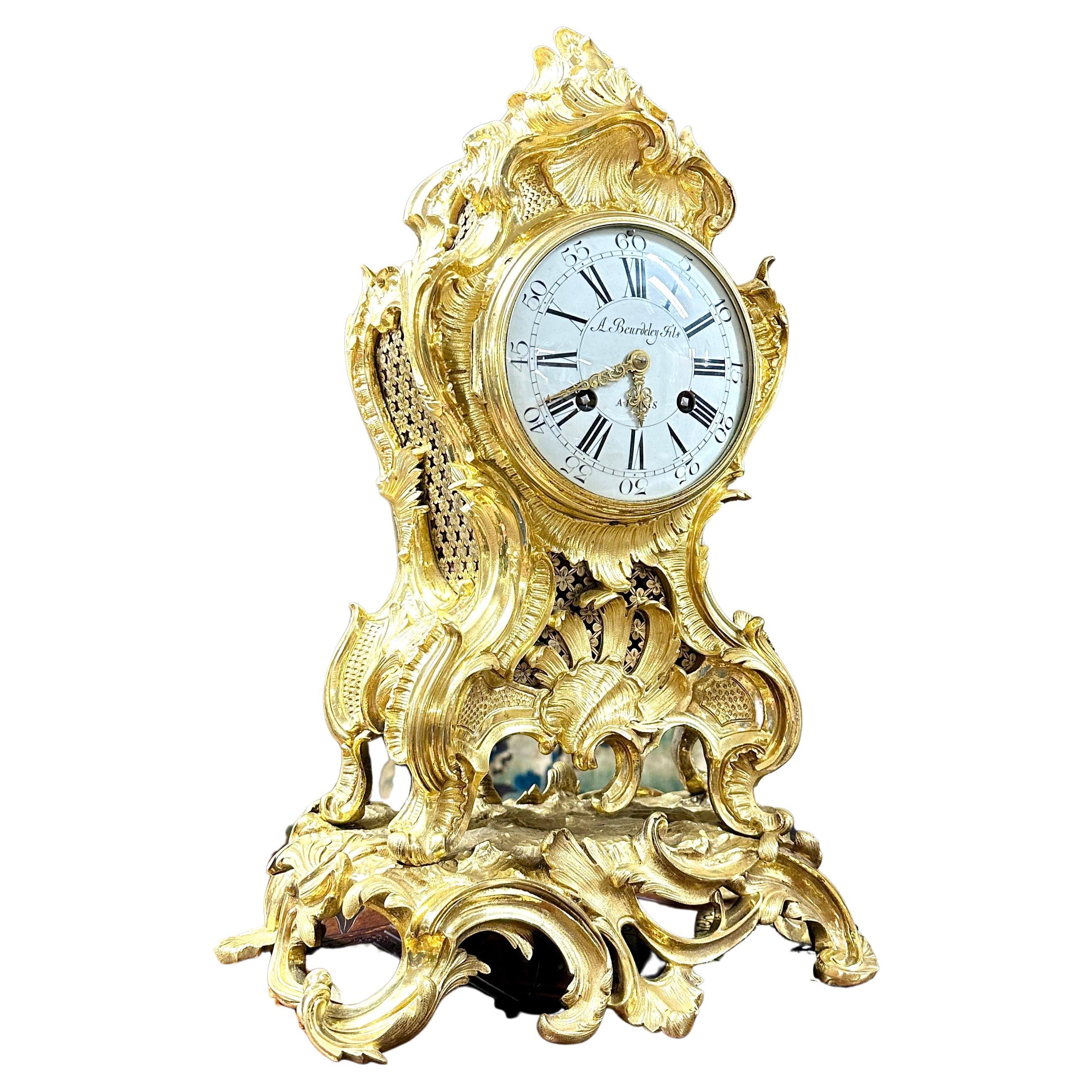 Alfred Beurdeley - Rockery Shaped clock In Gilt And Chiseled Bronze ...
