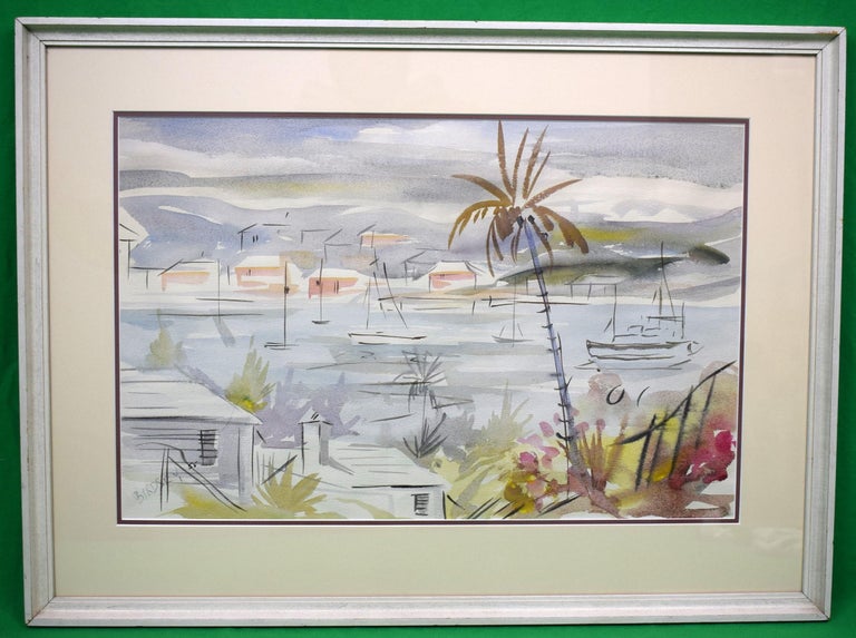 Alfred Birdsey – „Bermuda-Insel- Hafenszene um 1955, Aquarell von ...