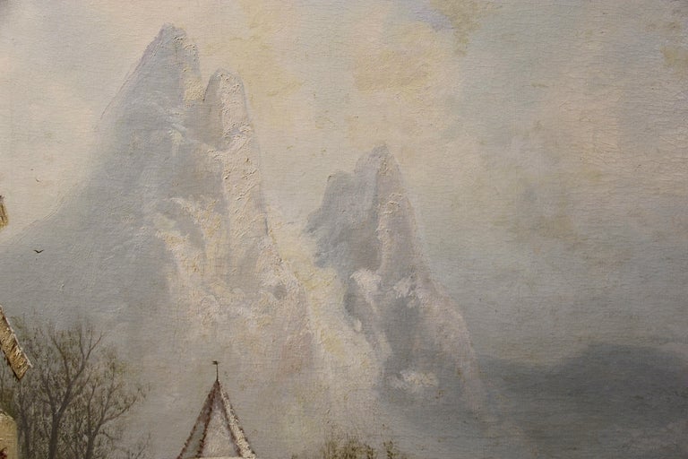 Alfred Bredow - Romantic Winter Landscape with Ice Skaters. Oil on ...