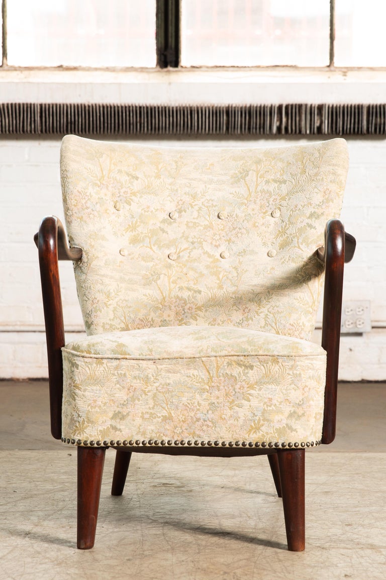 Alfred Christensen Easy Chair with Open Armrests, Denmark, 1940's at ...