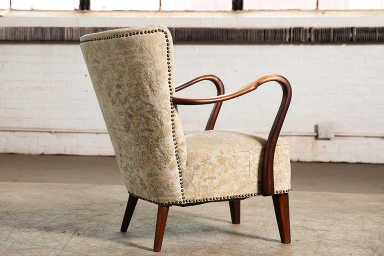 Alfred Christensen Easy Chair with Open Armrests, Denmark, 1940's at ...