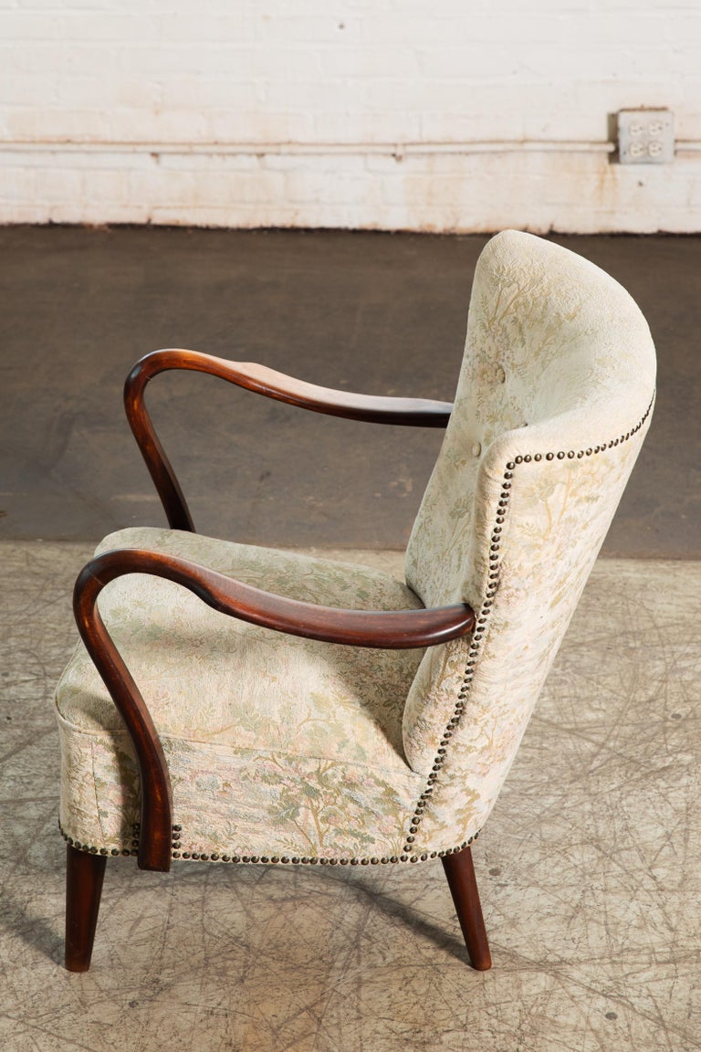 Alfred Christensen Easy Chair with Open Armrests, Denmark, 1940's at ...