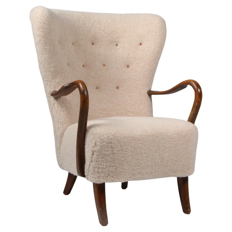 Alfred Christensen, Lounge chair in Lamb Wool, 1940s at 1stDibs
