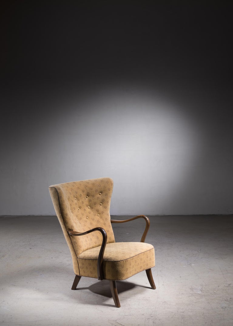 Alfred Christensen Lounge Chair with Yellow Upholstery, Denmark, 1940s ...