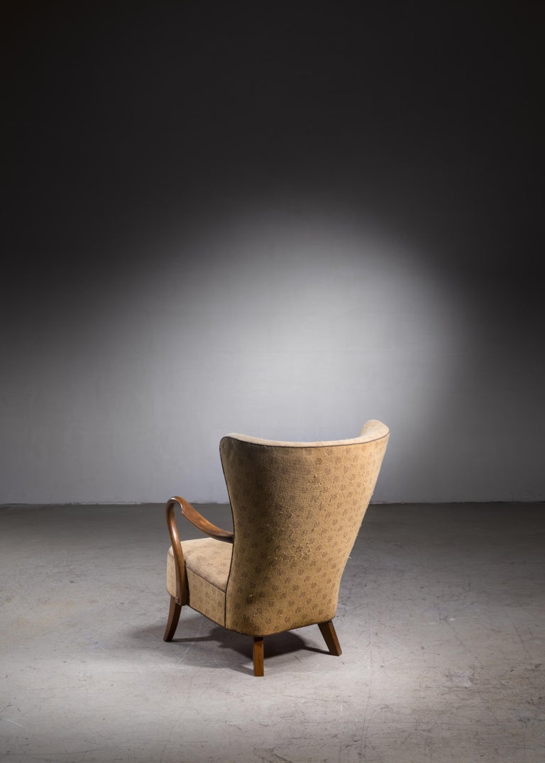 Alfred Christensen Lounge Chair with Yellow Upholstery, Denmark, 1940s ...