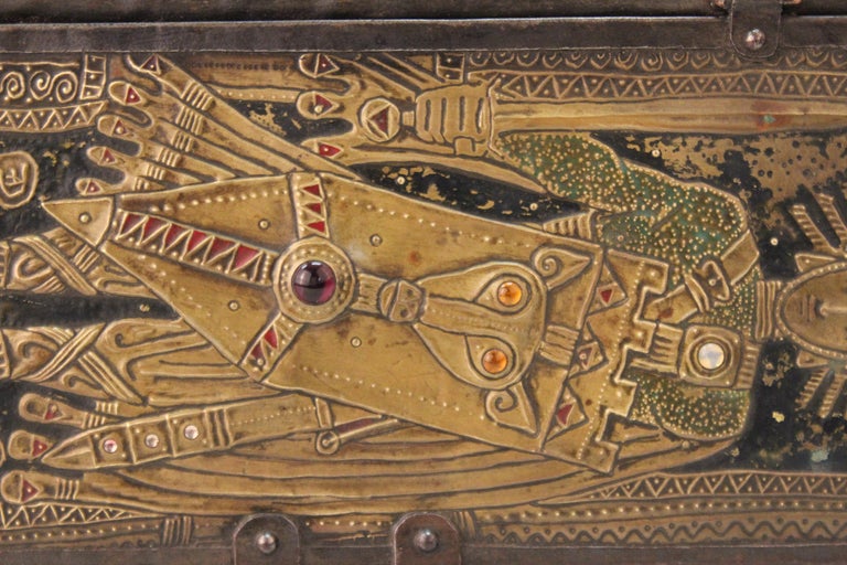 Alfred Daguet French Art Nouveau Jewelled Metal Repousse Box with ...