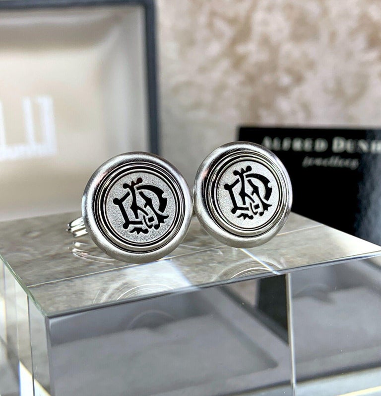 Alfred Dunhill Round Silver Rare Gothic Logo Cufflinks, Circa 2000 For ...