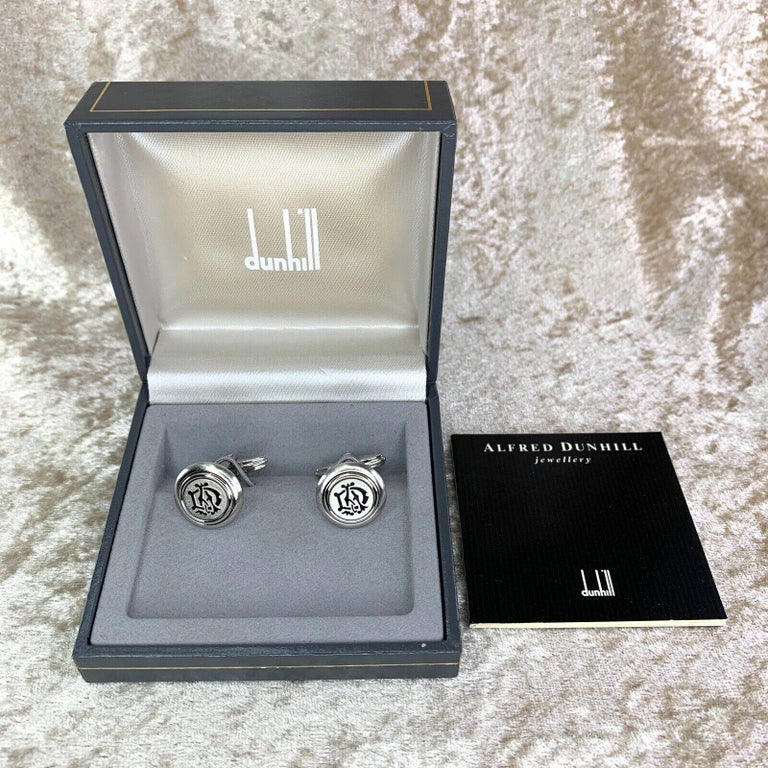 Alfred Dunhill Round Silver Rare Gothic Logo Cufflinks, Circa 2000 For ...