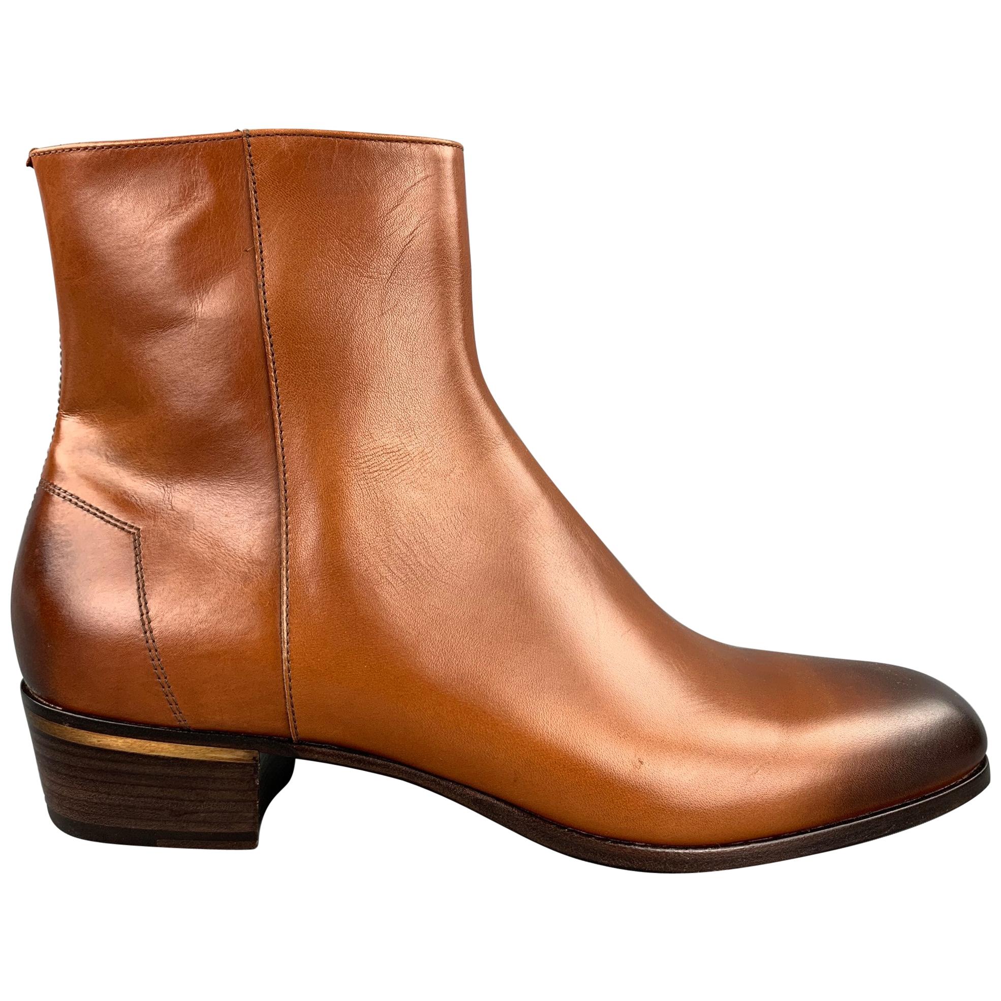 ALFRED DUNHILL Size 13 Cognac Antique Leather Side Zip Duke Boots at ...
