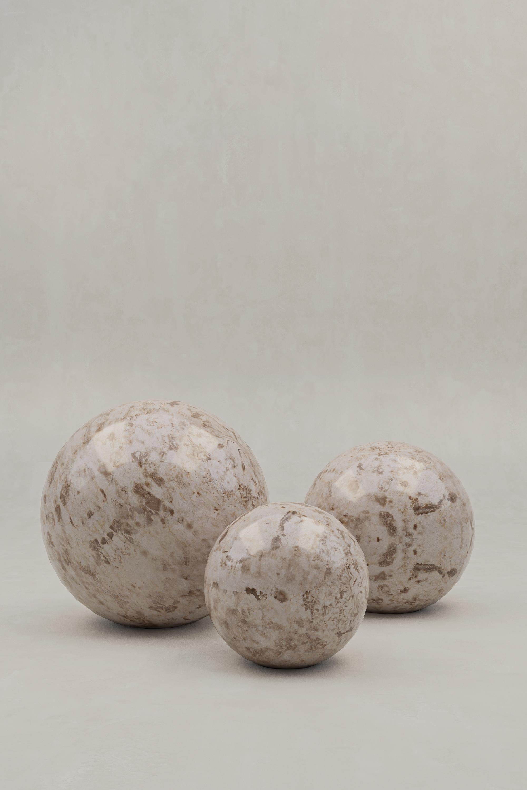 Alfred Sphere Set - Crema Marble - Marble Decor Spheres For Sale at 1stDibs