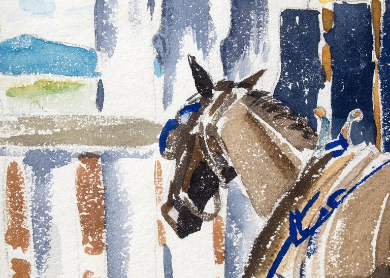 Alfred Wands - Peinture à l'aquarelle, chevaux, calèche, bâtiments en ...