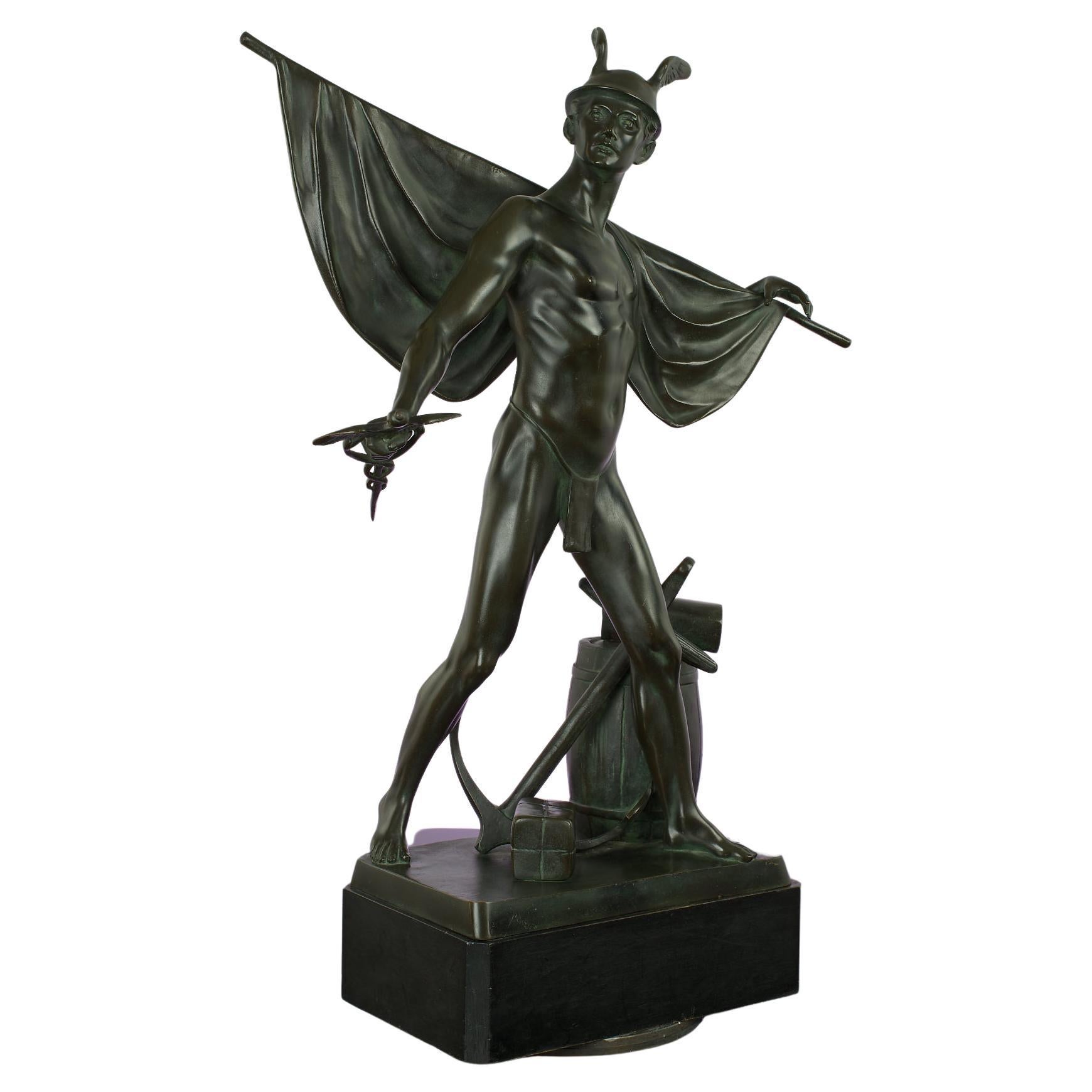 Alfred Wilhelm Brandel, grande sculpture en bronze « Mercure » - En ...