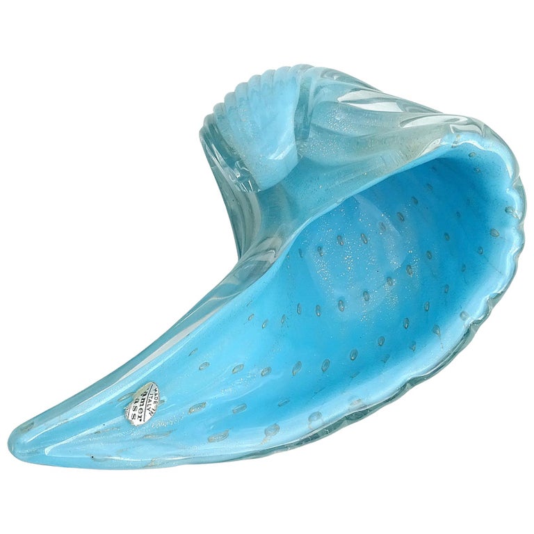 Alfredo Barbini Murano 1950s Blue Gold Flecks Italian Art Glass ...