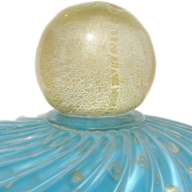 Alfredo Barbini Murano Blue Bubbles Gold Flecks Italian Art Glass ...
