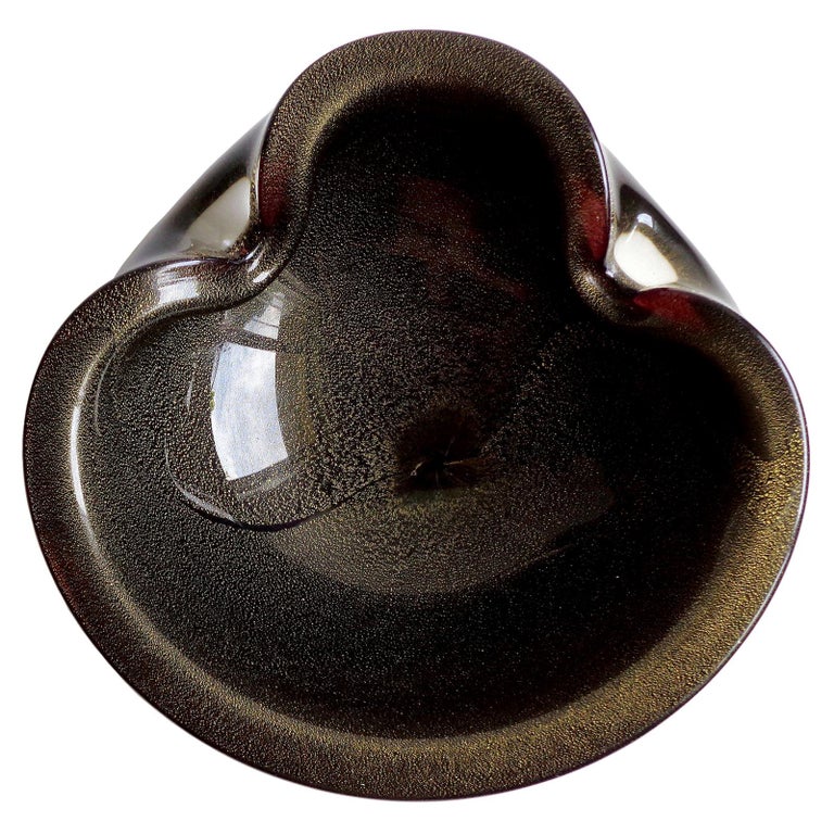 Alfredo Barbini Murano Jet Black Gold Flecks Italian Art Glass ...