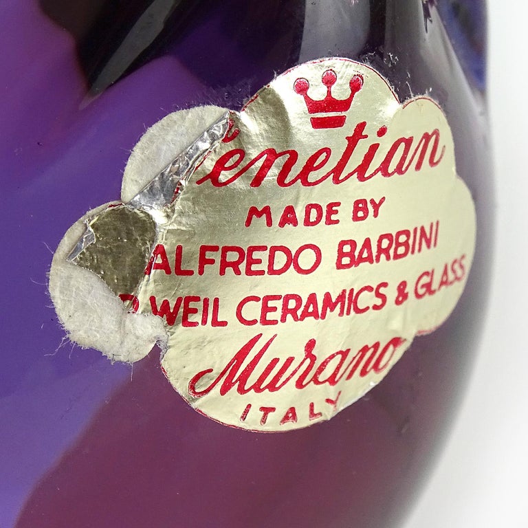 Alfredo Barbini Murano Sommerso Purple Gold Italian Art Glass Swan Bird