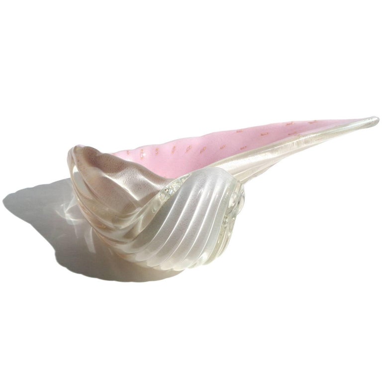 Alfredo Barbini Murano White Pink Gold Flecks Italian Art Glass ...