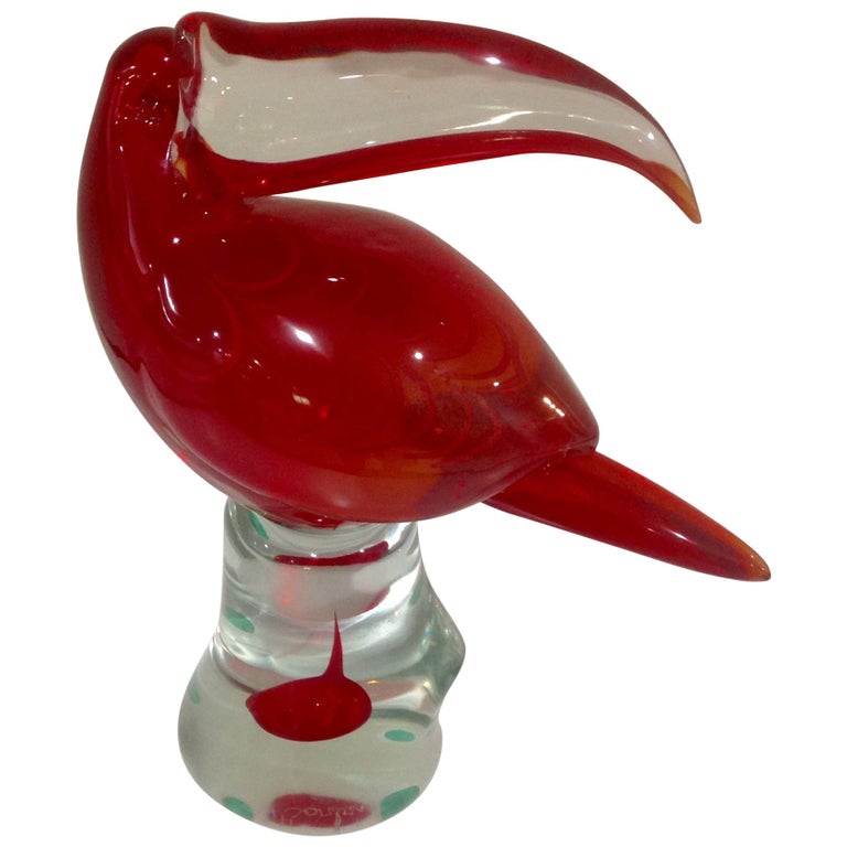 Alfredo Barbini Signed Murano Toucan Bird with Sommerso For Sale at 1stDibs