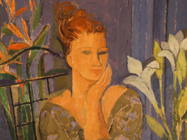 Alfredo Roldan - Mujer en Azul y Gris For Sale at 1stDibs