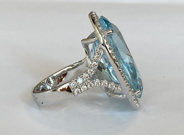 ALGT Certified 34 Carat Sky Blue Topaz Diamond Coctail Ring For Sale at ...