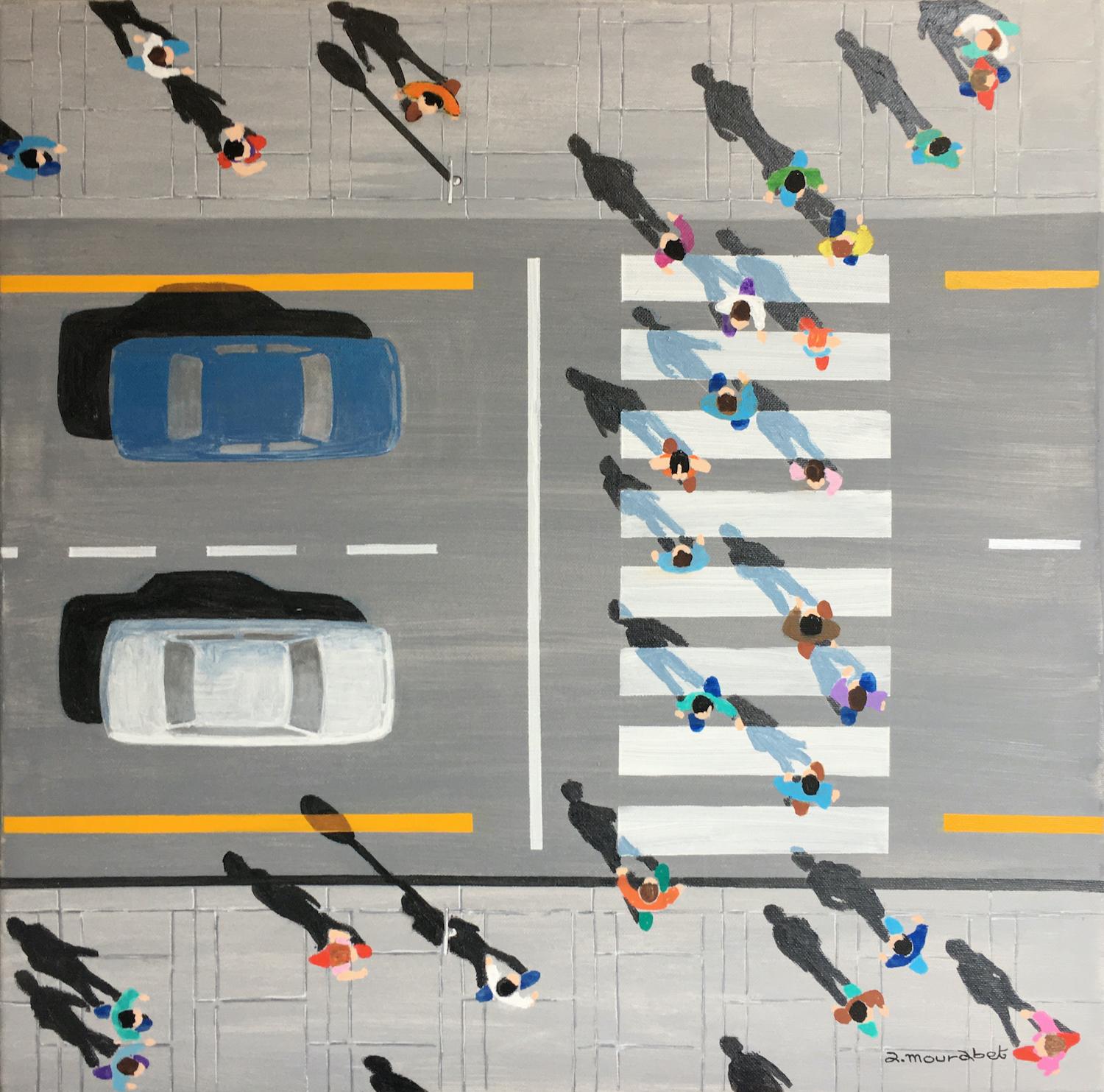 Ali Mourabet - Zebras, Cityscape Figurative Painting, Street Art, Arial ...
